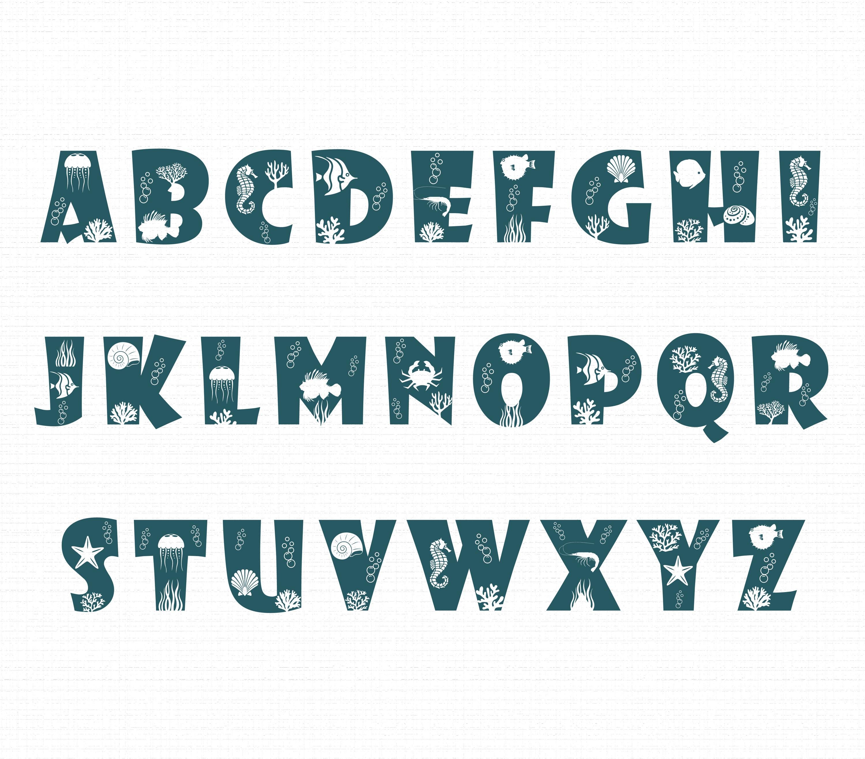 Ocean Font Svg, Ocean Letters Svg Png, Alphabet Font Svg, Ocean ...