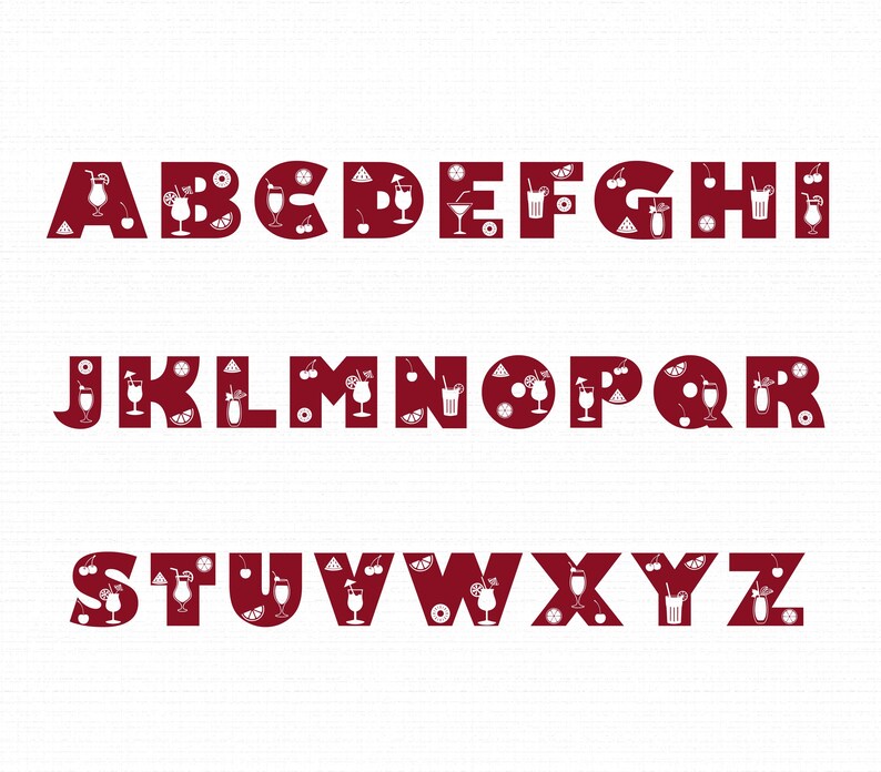 Cocktail Font Svg, Cocktail Letters Svg Png, Alphabet Font Svg ...