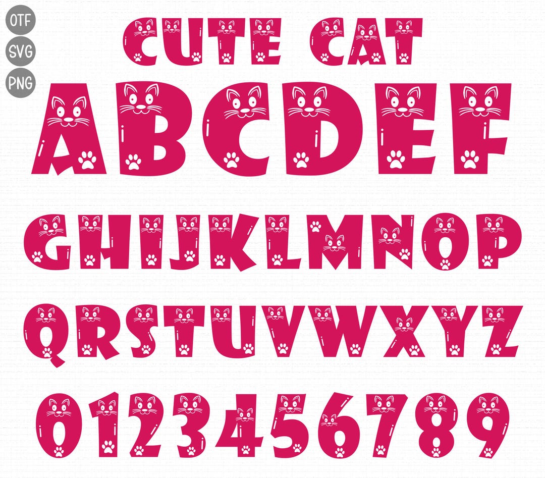 Cute Cat Font Alphabet, Kitty Letters (OTF, SVG, PNG) - Etsy