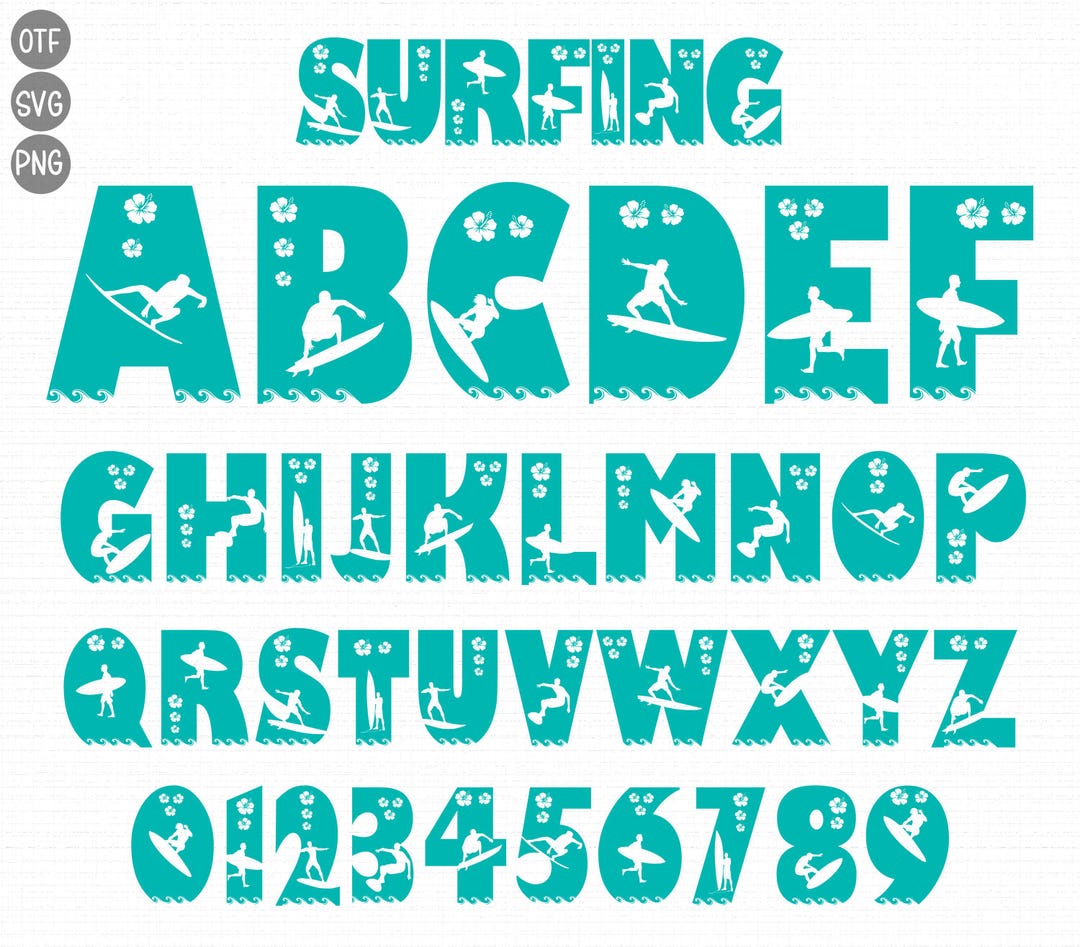 Surfing Font Svg, Surfing Letters Svg Png, Alphabet Font Svg, Surfing ...