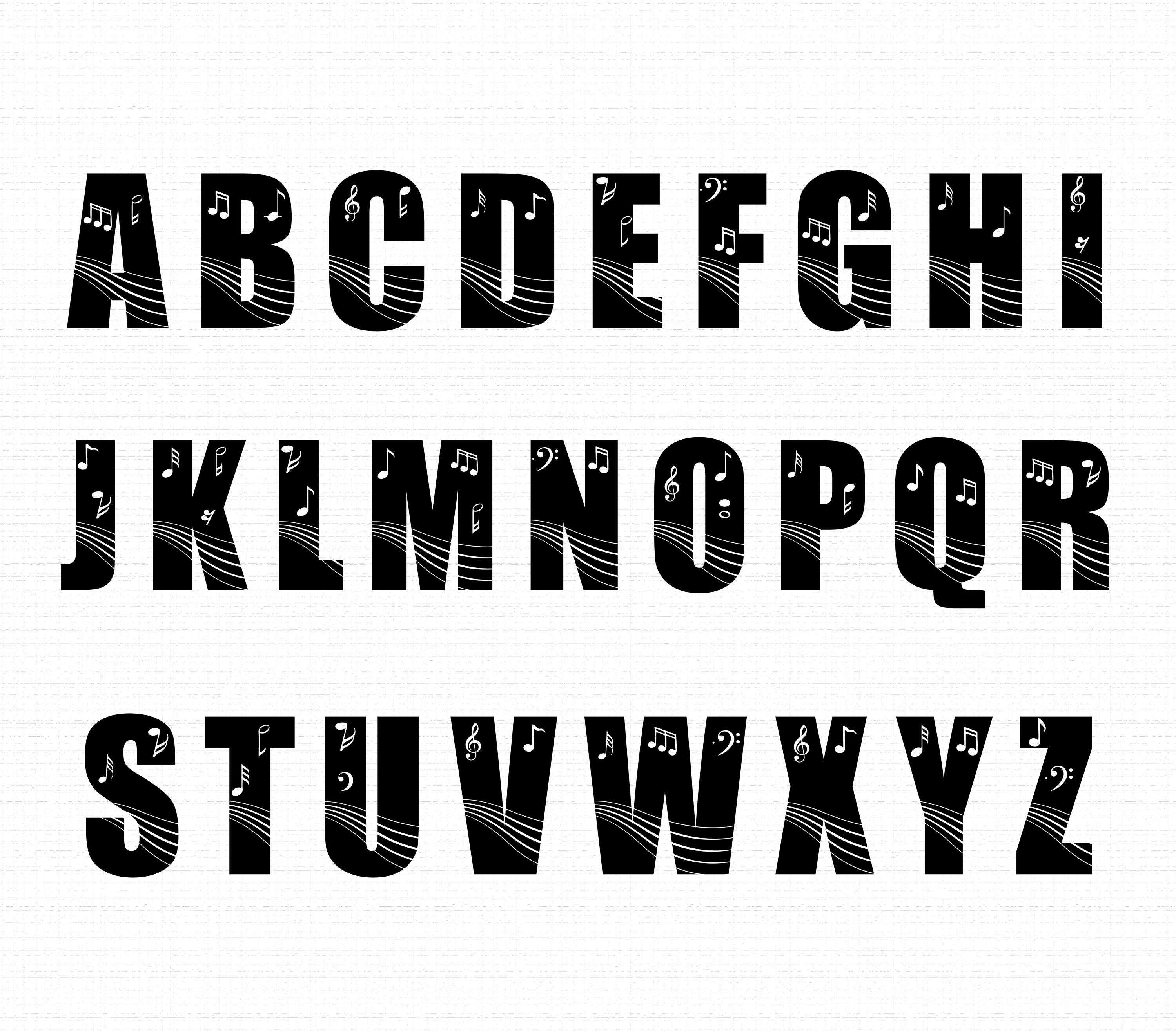 Music Notes Font Svg, Music Notes Letters Svg Png, Alphabet Font Svg ...