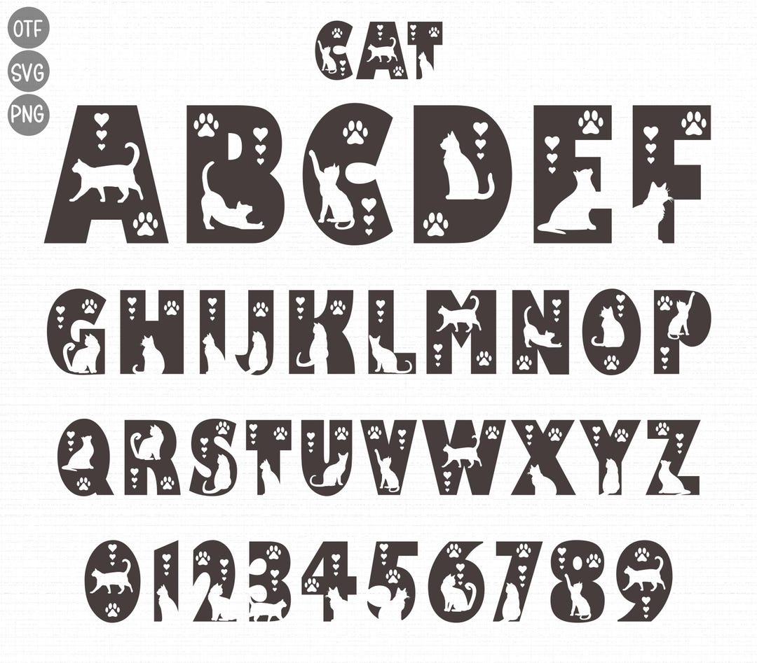 Cat Font Svg, Cat Letters Svg Png, Alphabet Font Svg, Cat Alphabet Svg ...