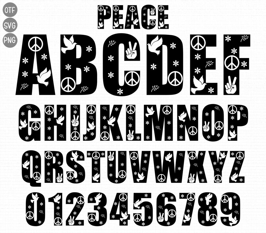 Peace Font OTF SVG PNG, Hand-drawn Peace Letters, Display Alphabet for ...