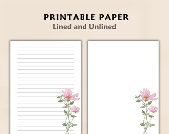 Printable Stationery Paper, A4 A5 and US Letter, Lined, Unlined, Digital Letter Writing Paper ...