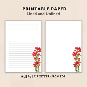 Printable Stationery Paper, A4 A5 and US Letter, Lined, Unlined ...