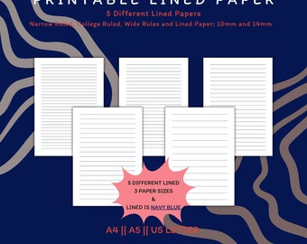 Printable Lined Paper Bundle Narrow Ruled, College Ruled, Wide Ruled ...