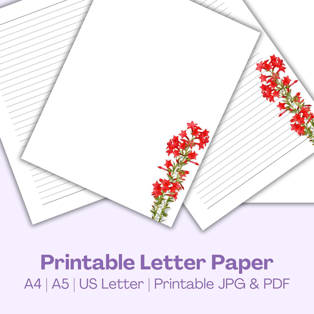 Printable Letter Paper, Printable Writing Paper, Floral Paper, Note ...