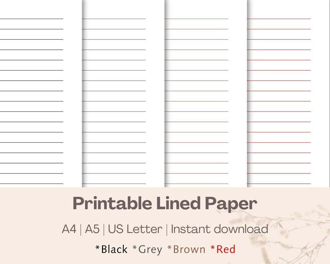 Printable Lined Paper – 12mm Spacing – A4 A5 US Letter – Black Grey ...