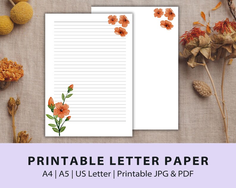 Printable Letter Paper | Printable Writing Paper | Floral Paper | Note ...