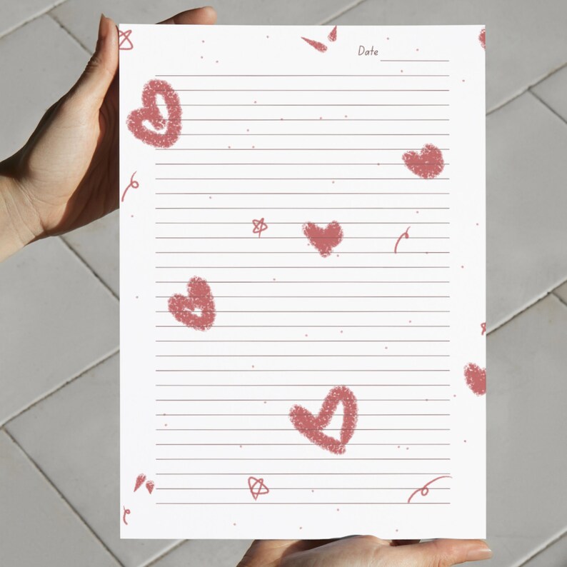 Printable Valentines Stationery, Love Writing Paper, Lined and Unlined ...