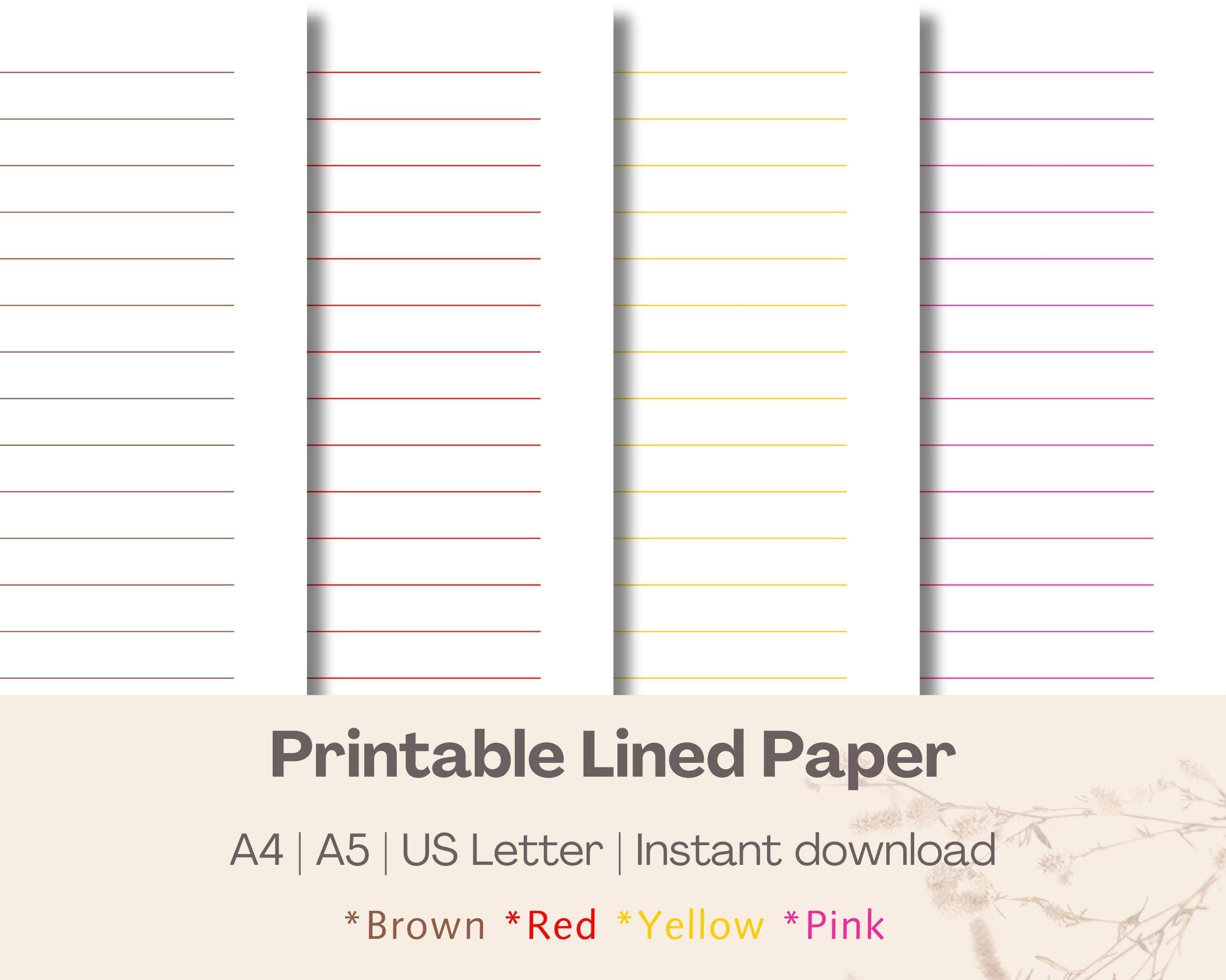 Printable Lined Paper 14mm | Brown Red Yellow Pink Lines | A4, A5, US ...