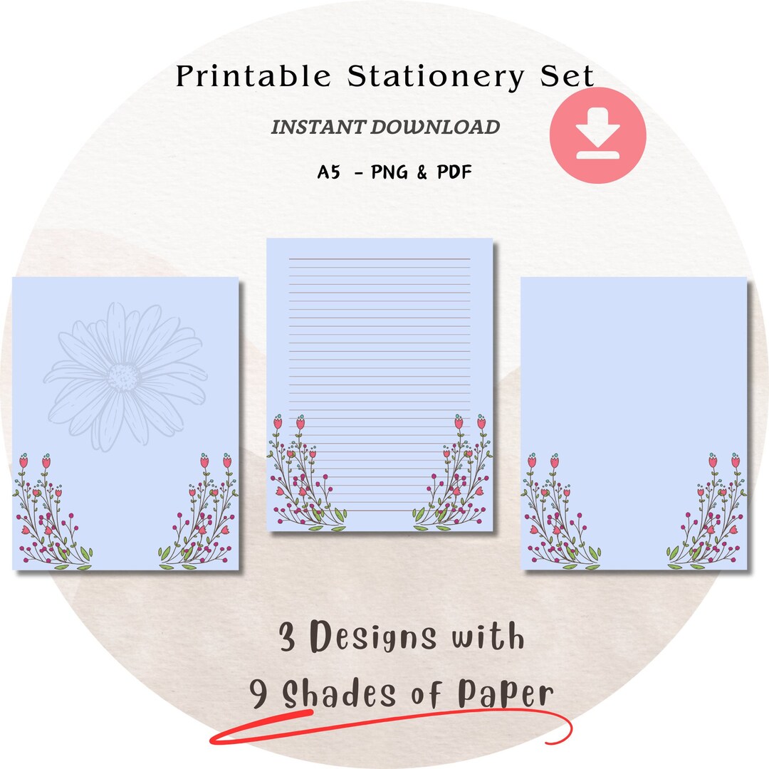 Pastel Paper Note, Floral Printable Note, Writing Paper, Letter Writing ...