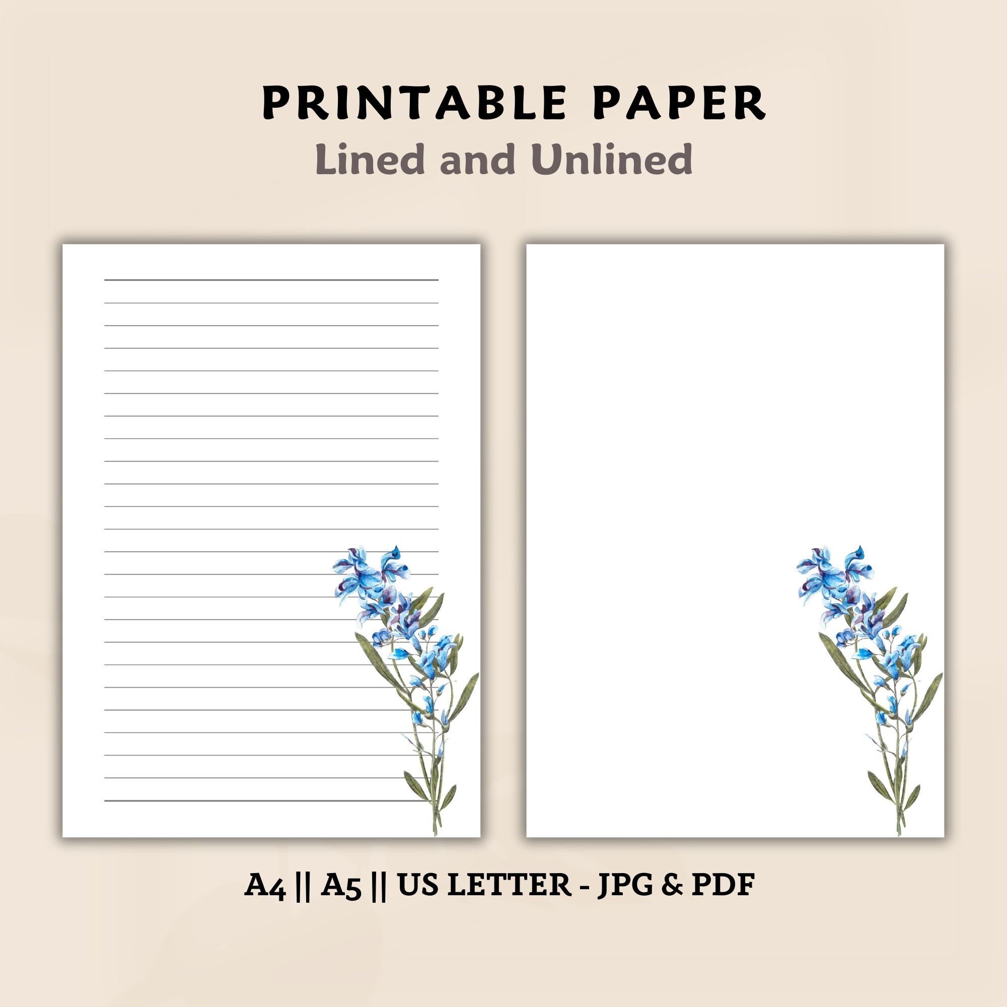 Printable Stationery Paper, A4 A5 and US Letter, Lined, Unlined ...