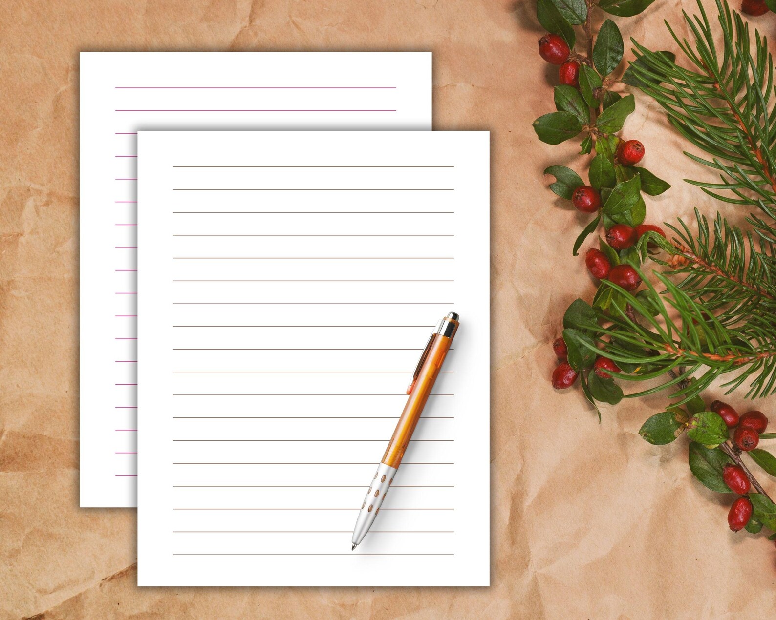 Printable Lined Paper 14mm | Brown Red Yellow Pink Lines | A4, A5, US ...