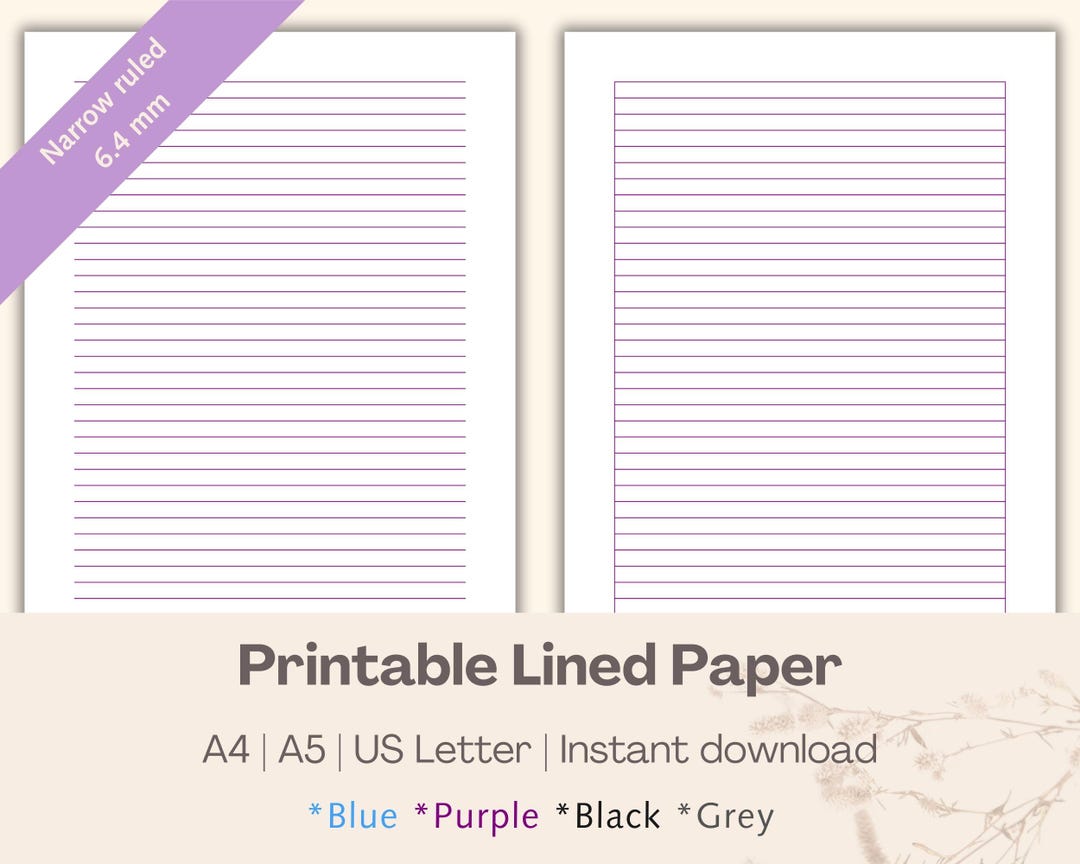 Printable Lined Paper Bundle | College Ruled | 7.1mm Spacing | A4, A5 ...