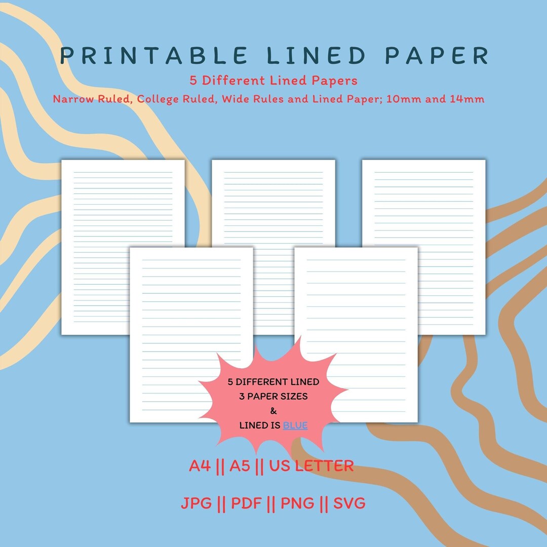Printable Lined Paper Blue Lines Narrow Ruled, College Ruled, Wide ...