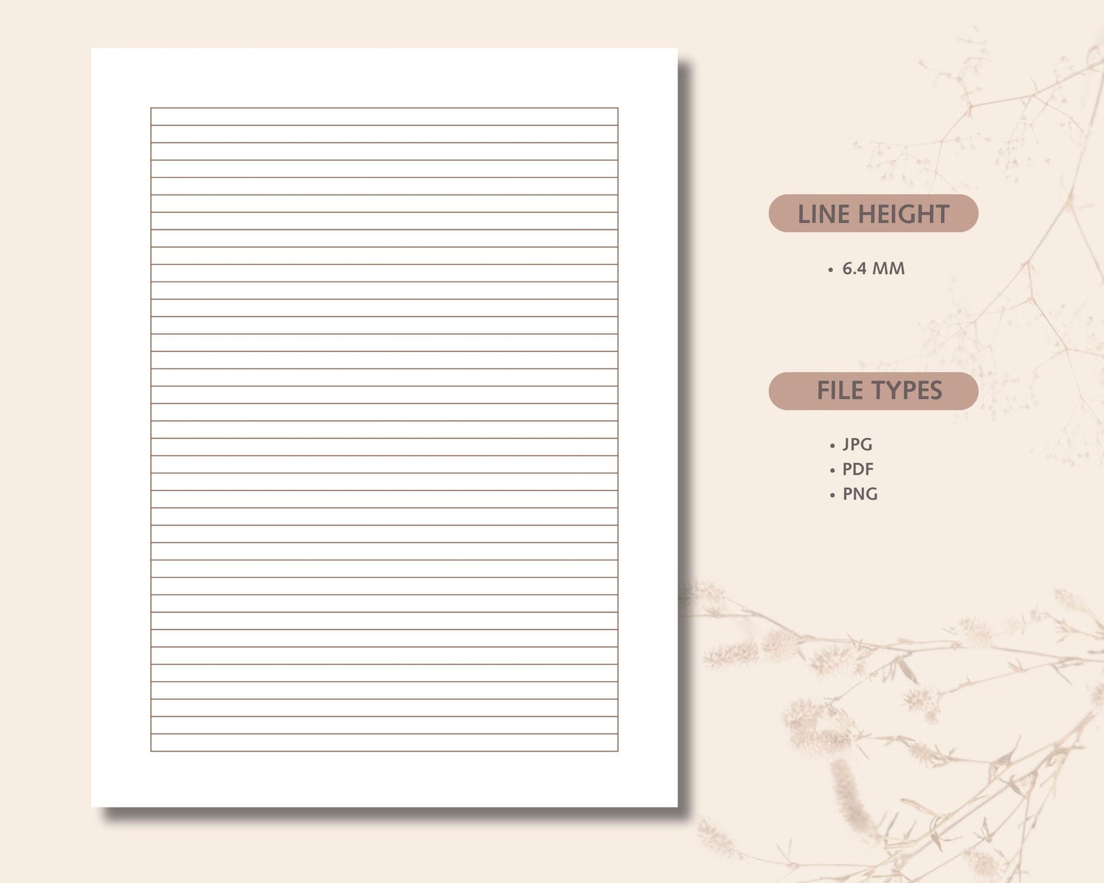 Printable Lined Paper 6.4mm | Narrow Ruled | Black, Grey, Brown, Red ...