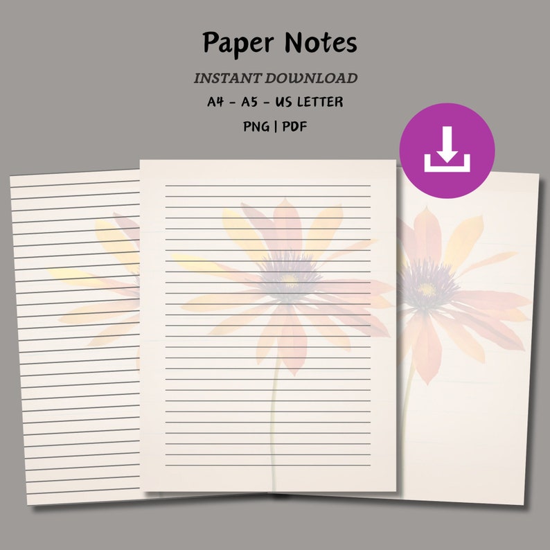 Floral Notes Page, Paper Notes, Blank Notes, Blank Paper, Writing Paper ...