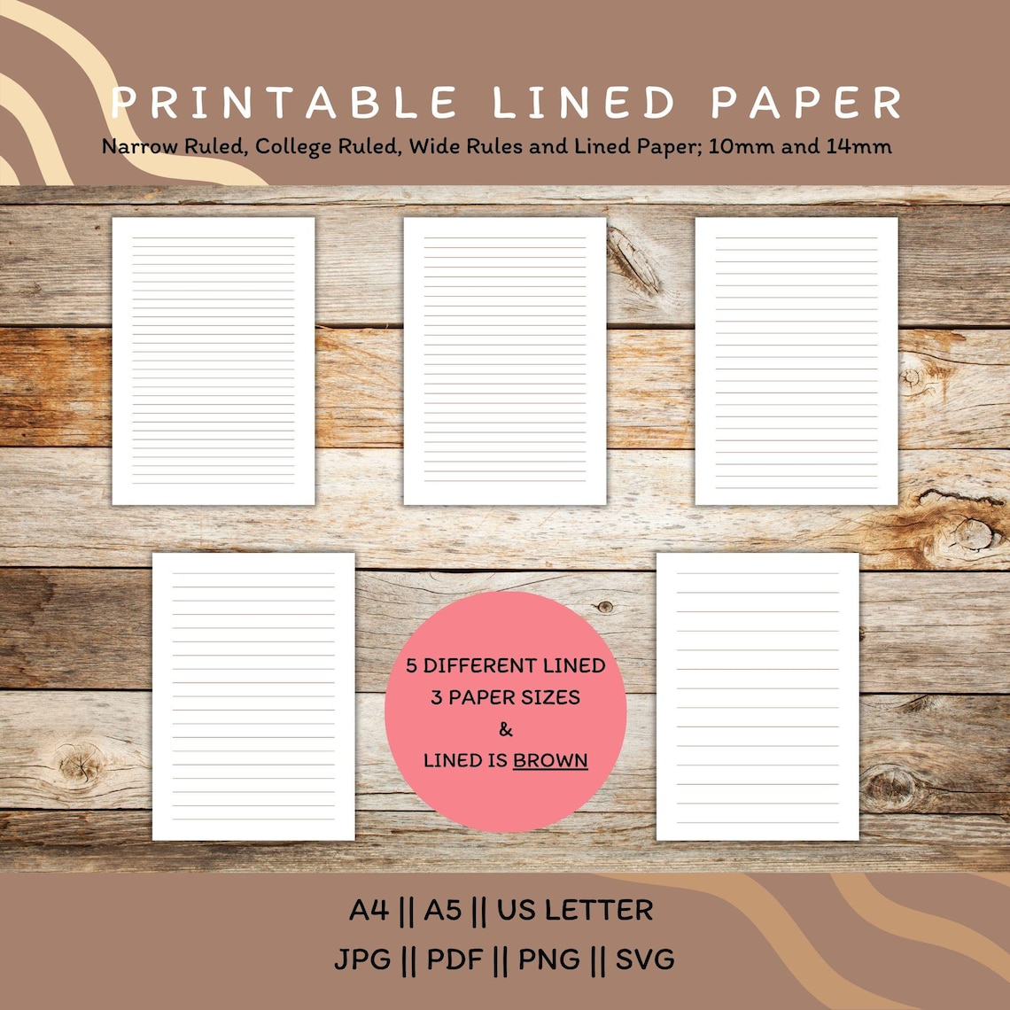 Printable Lined Paper Bundle Narrow Ruled, College Ruled, Wide Ruled ...