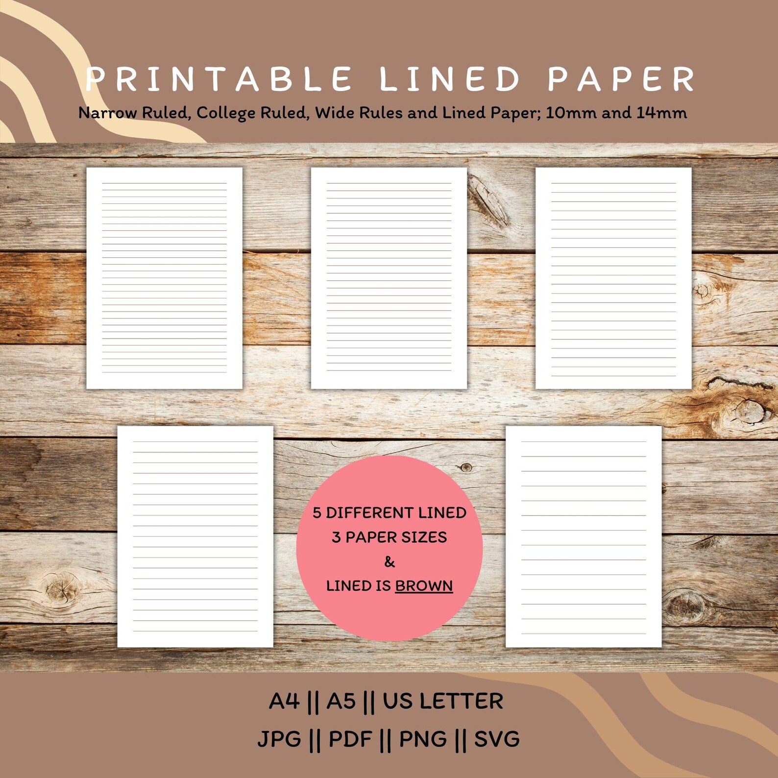 Printable Lined Paper Bundle Narrow Ruled, College Ruled, Wide Ruled ...