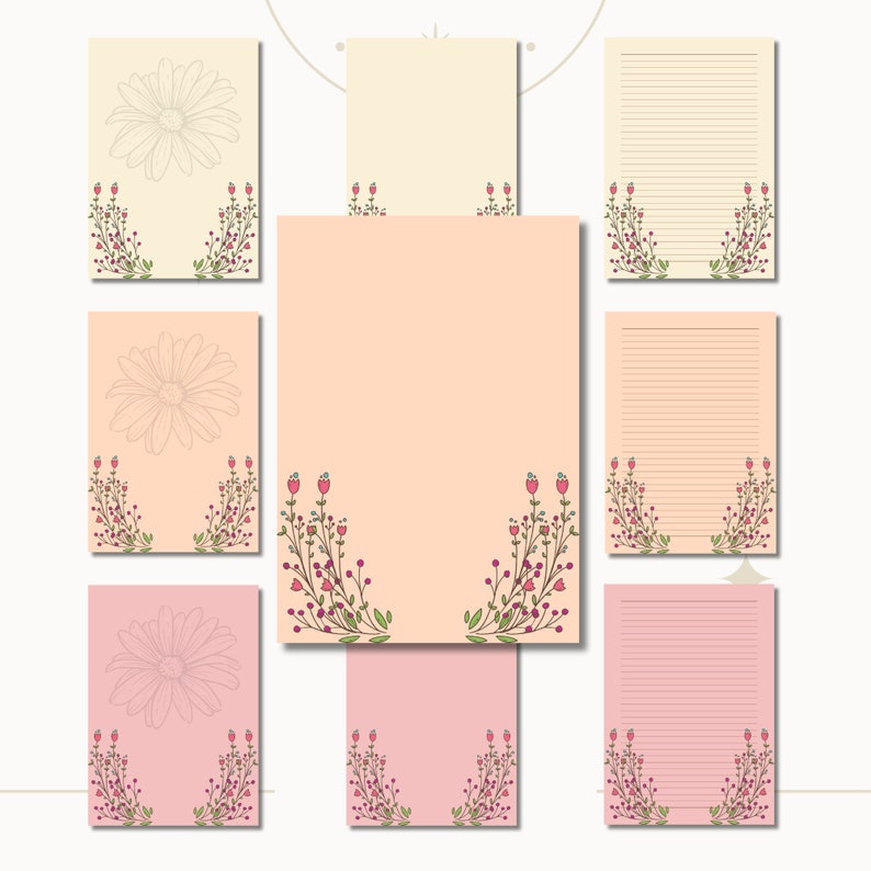 Pastel Paper Note, Floral Printable Note, Writing Paper, Letter Writing ...