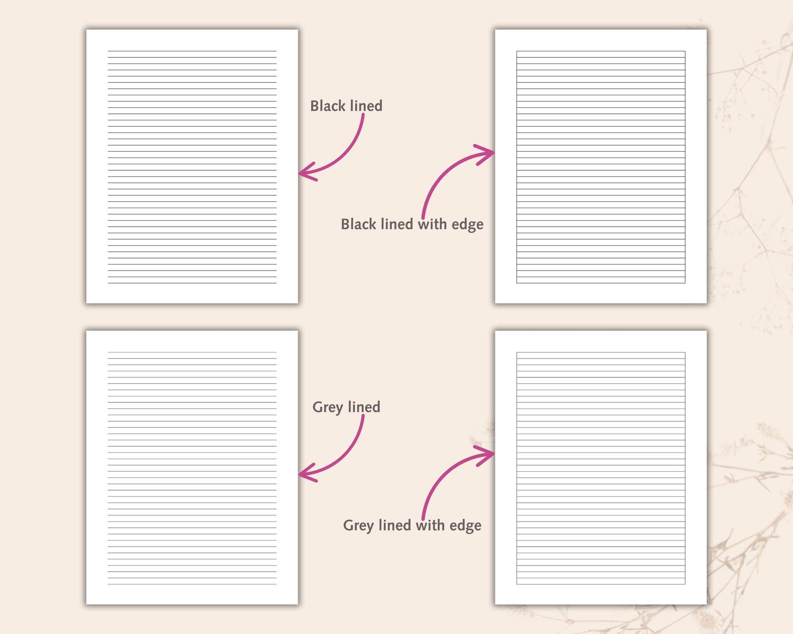 Printable Lined Paper 6.4mm | Narrow Ruled | Black, Grey, Brown, Red ...