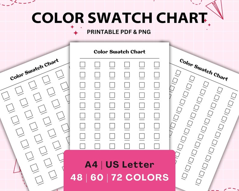 Printable Color Swatch Chart 48, 60, 72 Colors – A4, US Letter ...