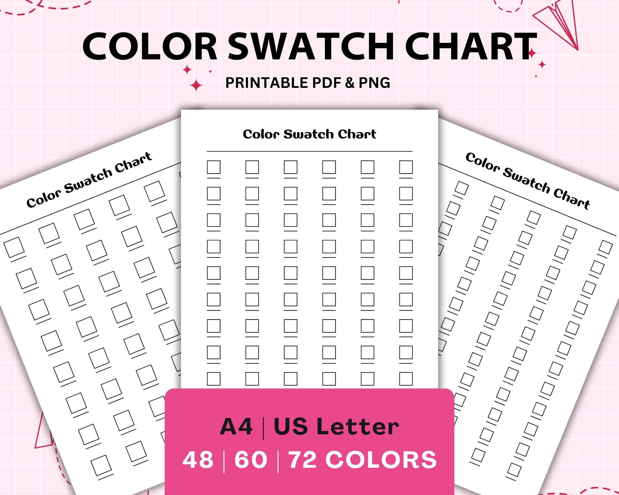 Printable Color Swatch Chart 48, 60, 72 Colors – A4, US Letter ...