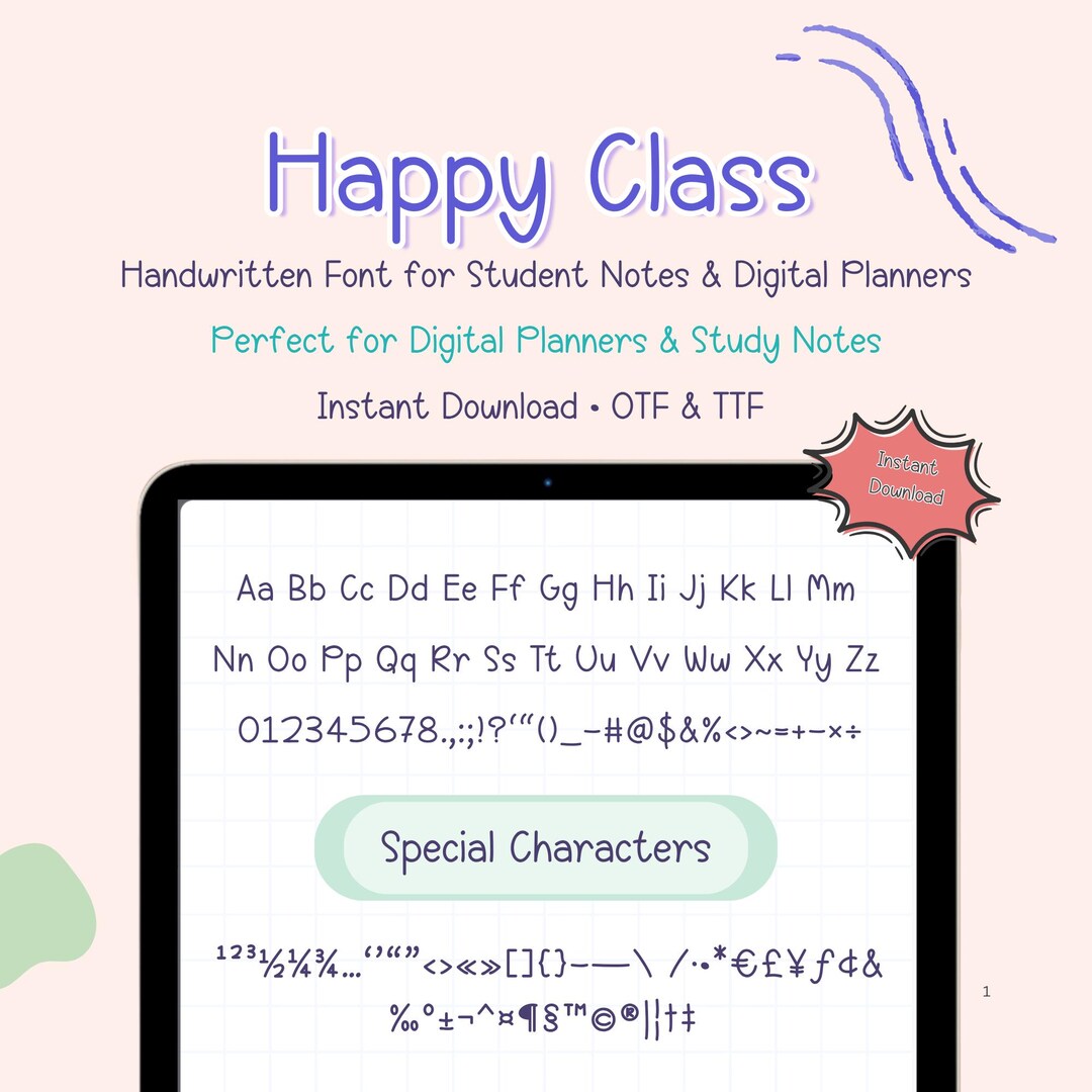 Handwritten Font for Student Notes | Cute iPad Handwriting Font for ...