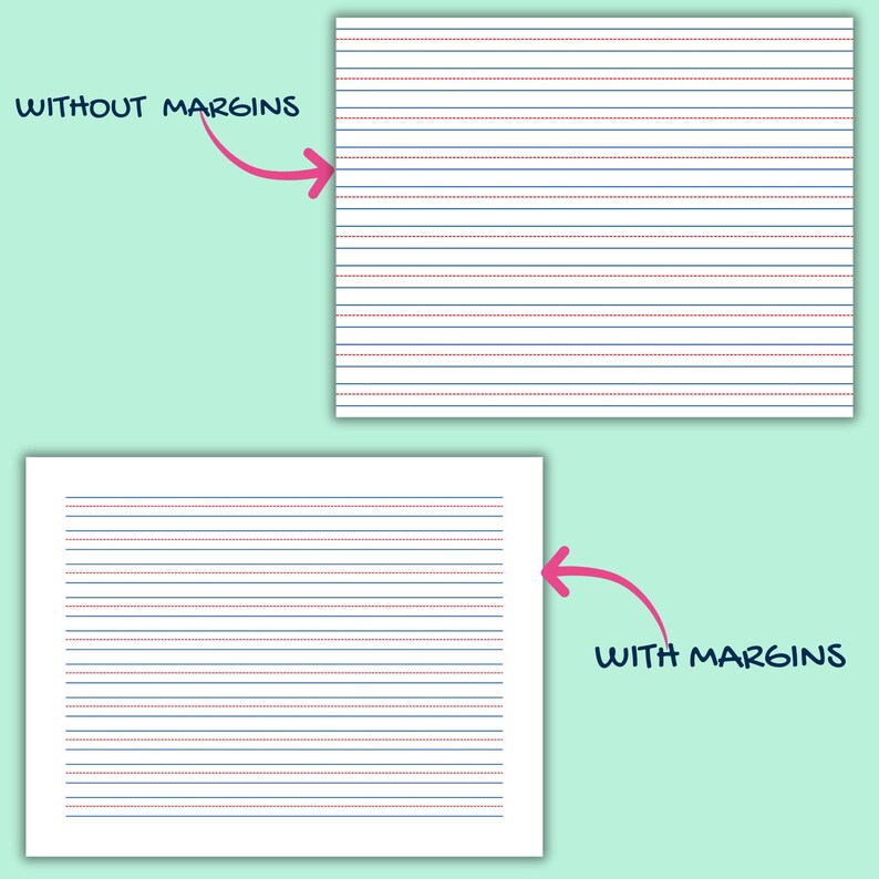 Handwriting Practice Paper, A4 US Letter, Landscape, Printable ...