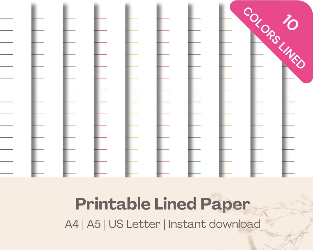 Colorful Lined Paper Bundle | 14mm Spacing, A4 A5 US Letter (digital ...