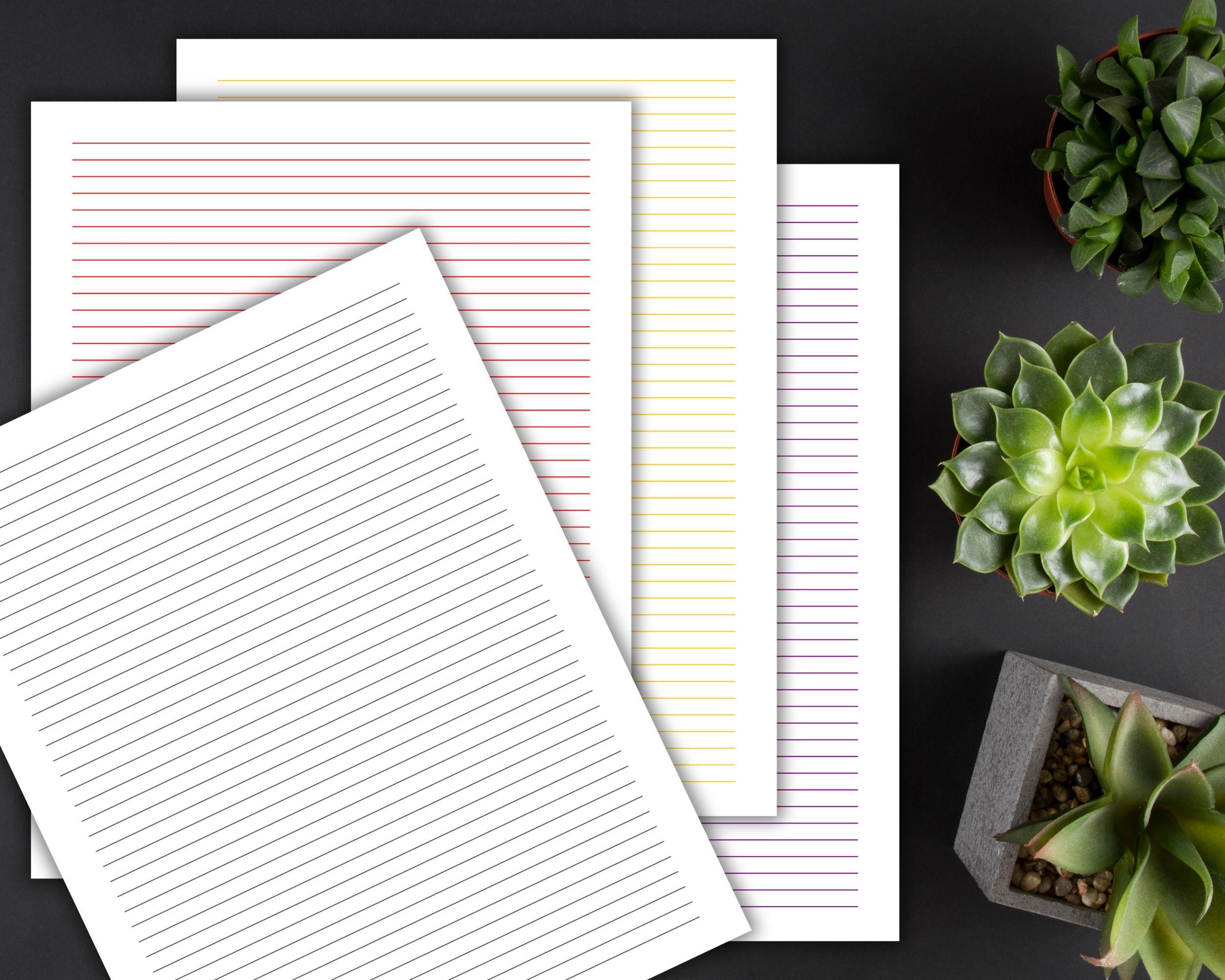 Printable Lined Paper Bundle - 6mm Spacing | 10 Line Colors | A4, A5 ...