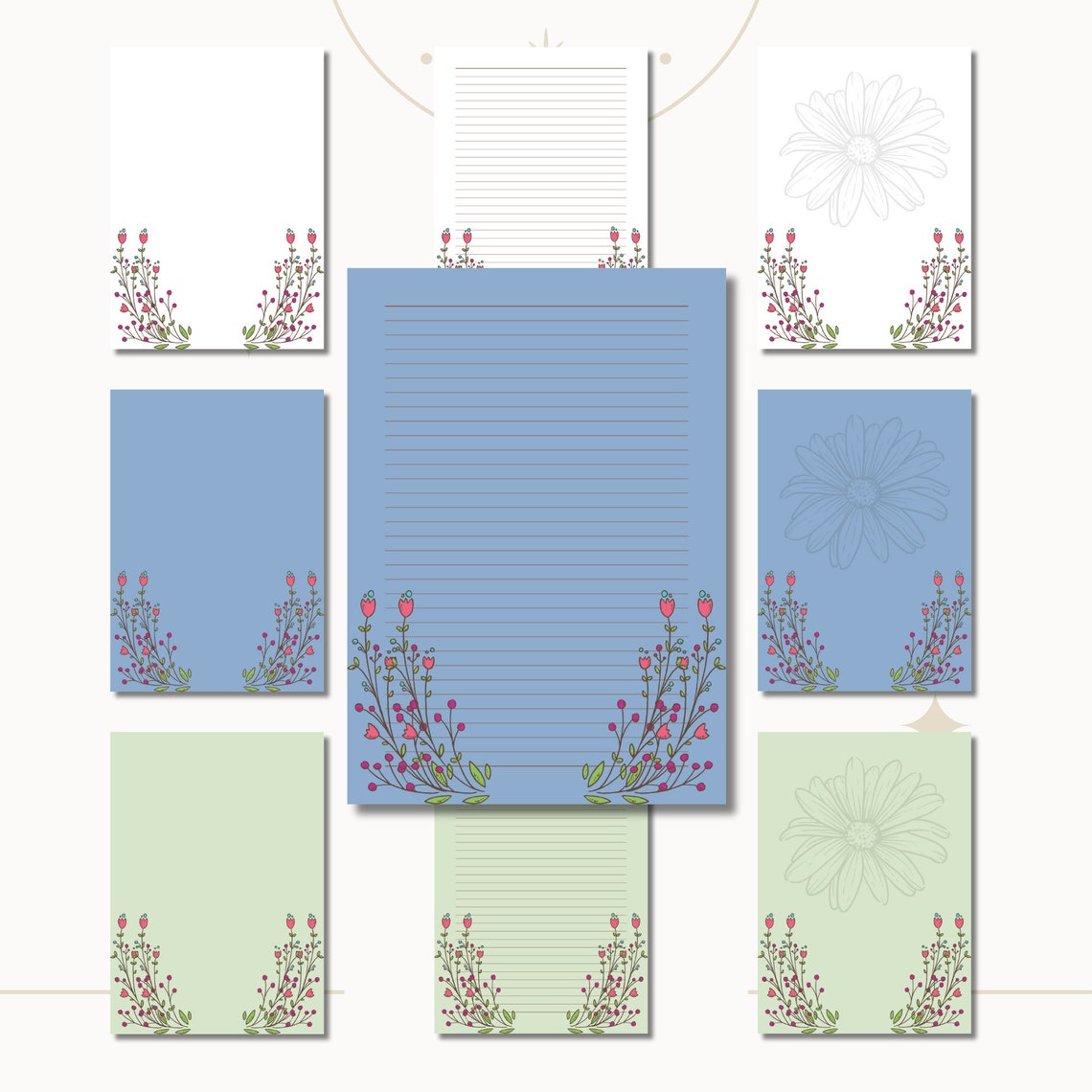 Pastel Paper Note, Floral Printable Note, Writing Paper, Letter Writing ...