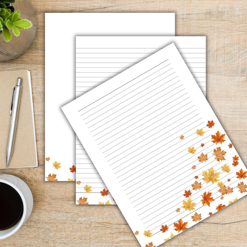 Printable Autumn Letter Paper Bundle, Autumn Writing Paper, Printable ...