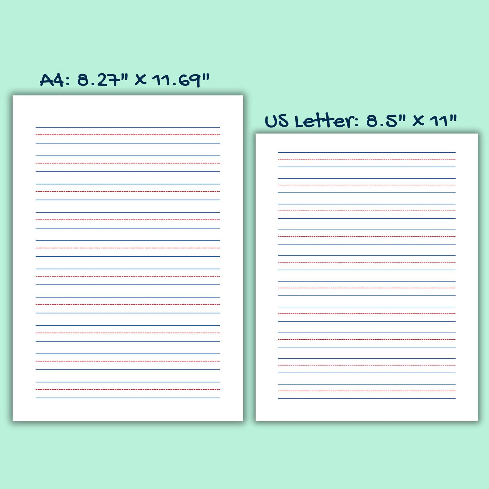 Handwriting Practice Paper, A4 US Letter, Portrait, Printable ...