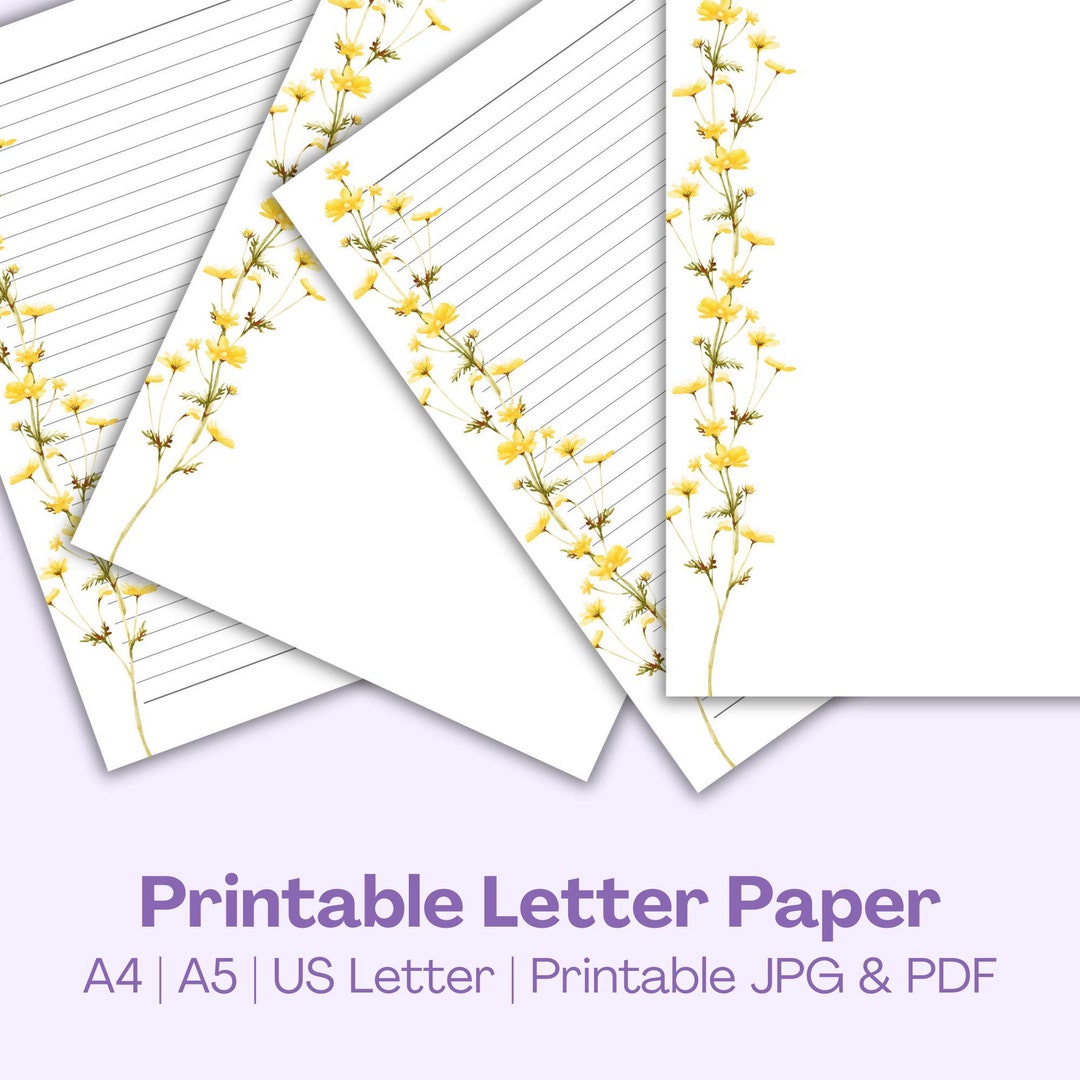 Printable Letter Paper Printable Writing Paper Floral Paper Note Paper ...