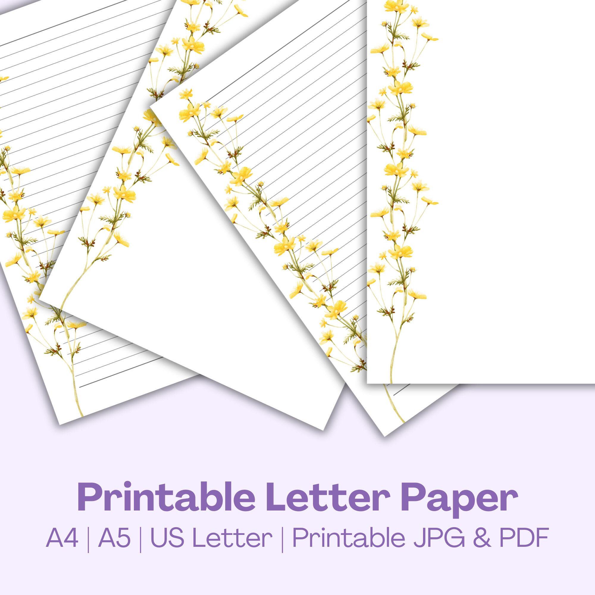 Printable Letter Paper Printable Writing Paper Floral Paper Note Paper ...