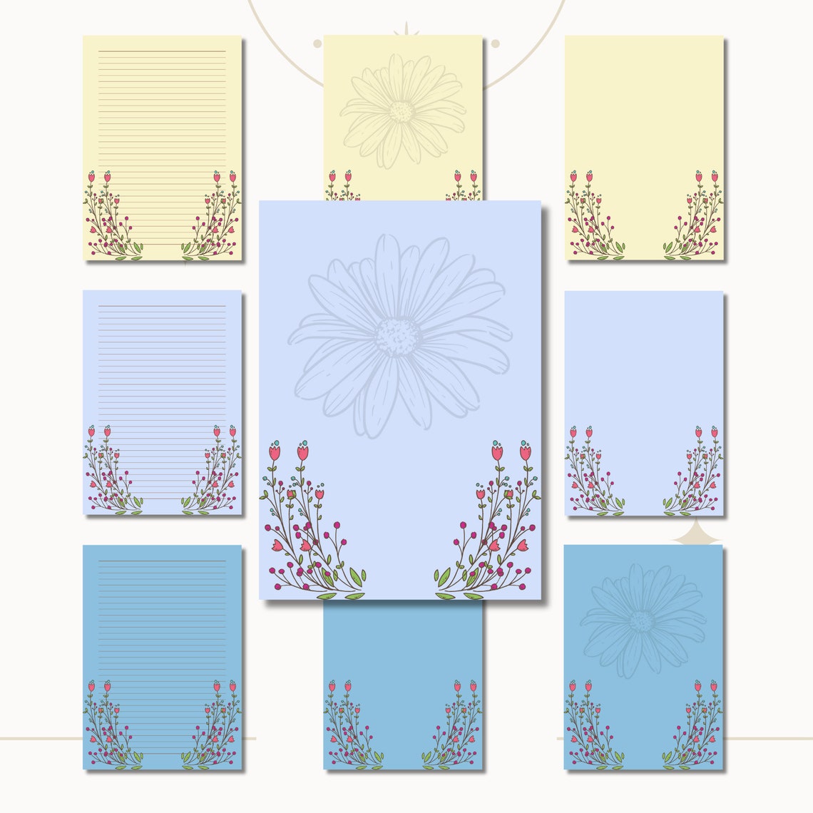 Pastel Paper Note, Floral Printable Note, Writing Paper, Letter Writing ...