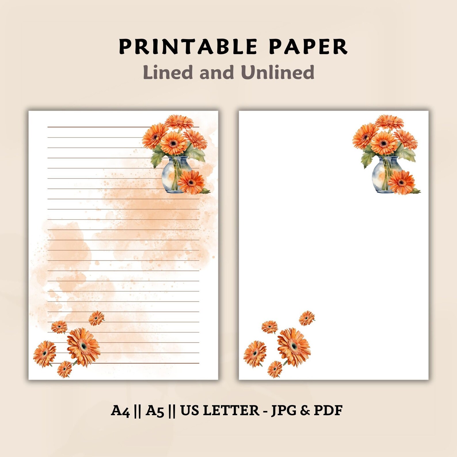 Printable Stationery Lined Paper, Printable Writing Paper, Printable ...