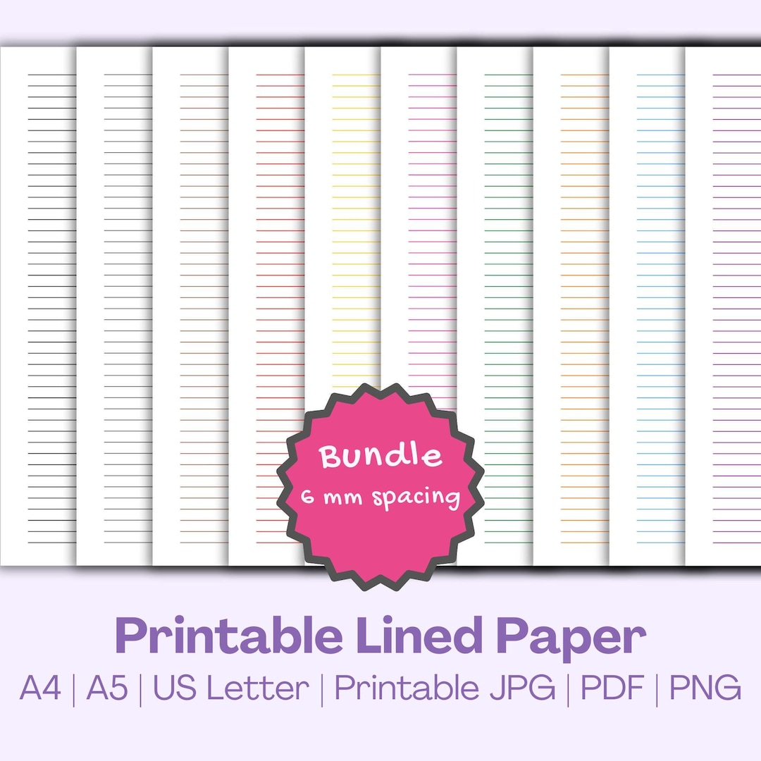 Printable Lined Paper Bundle | 6mm Spacing, A4 A5 US Letter (digital ...