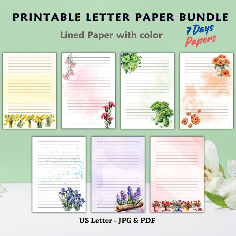 Floral Prints Paper Bundle Flower Prints Printable Stationery Digital ...