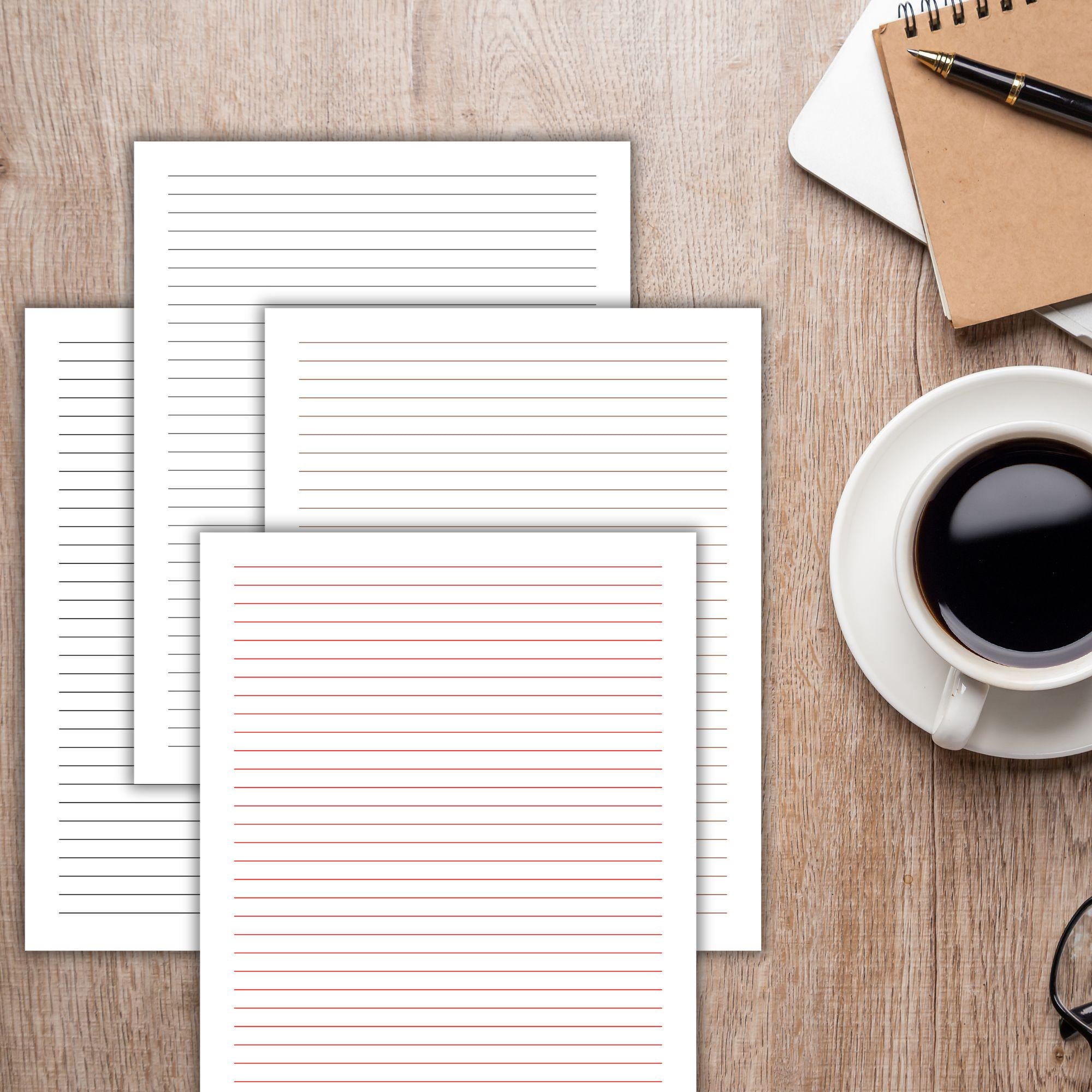 Printables Lined Paper, Writing Note Paper | Black, Grey, Brown, Red ...