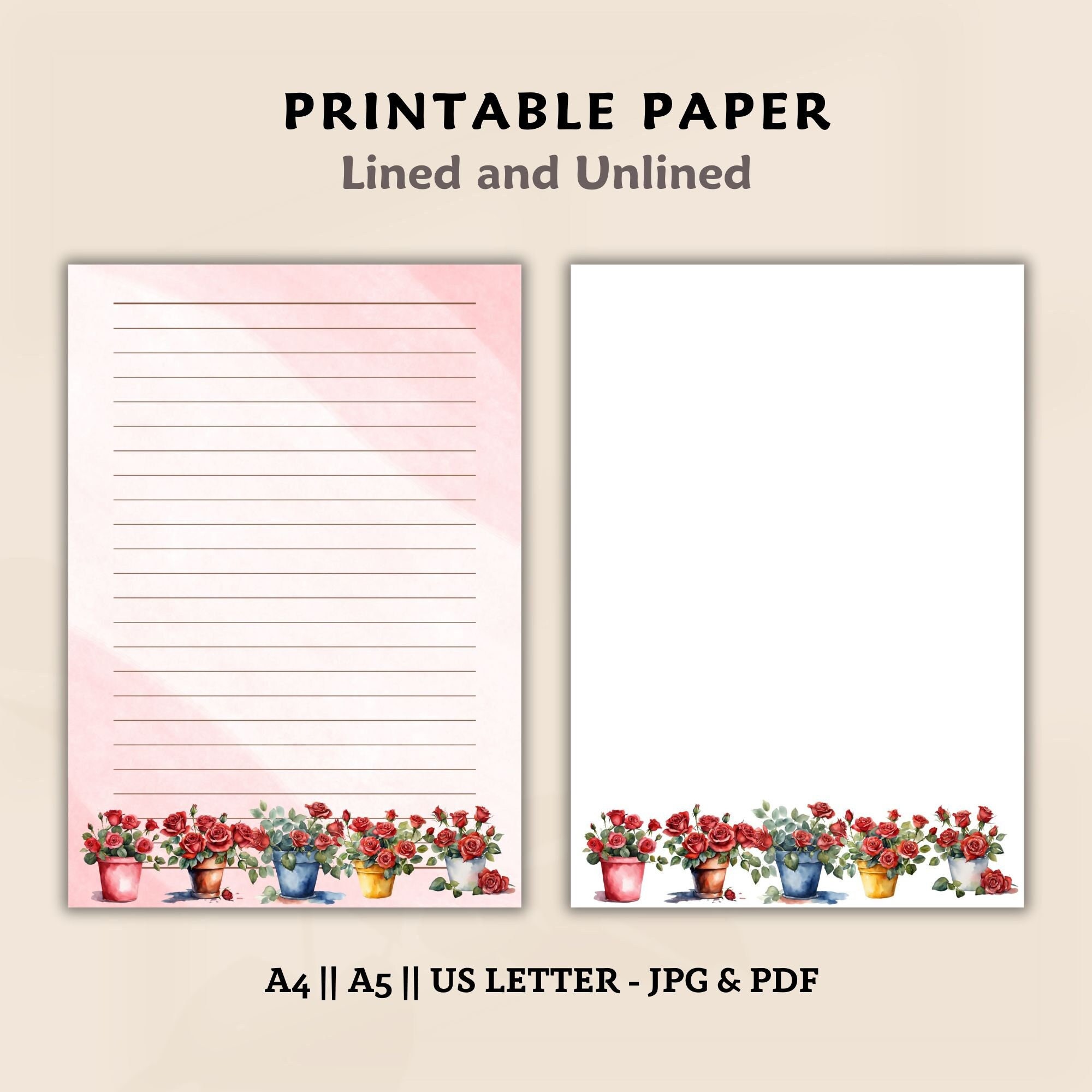Printable Stationery Lined Paper, Printable Writing Paper, Printable ...
