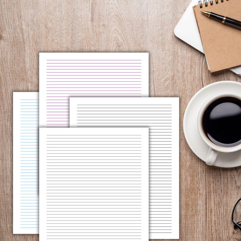 Printables Lined Paper, Writing Note Paper, | Blue, Purple, Black Grey ...
