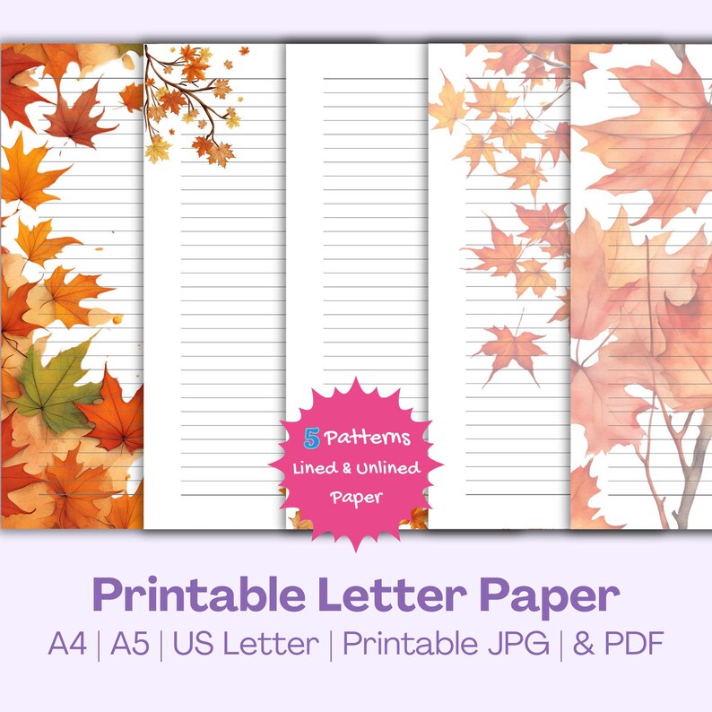 Printable Autumn Letter Paper Bundle, Autumn Writing Paper, Printable ...