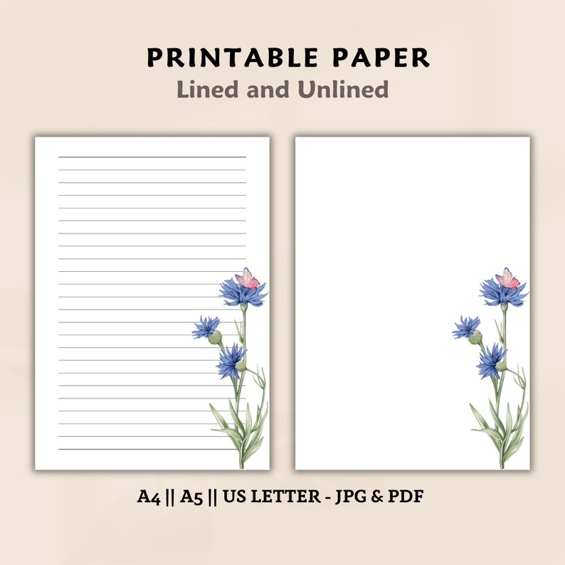 Printable Stationery Paper, A4 A5 and US Letter, Lined, Unlined ...