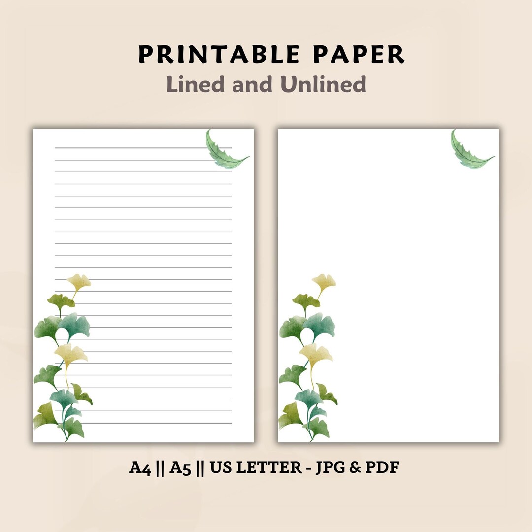 Printable Leaf Paper: Elegant Lined and Unlined Designs for Writing ...