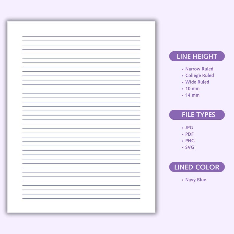 Printable Lined Paper Navy Blue Lined, Narrow Ruled, Wide Ruled ...