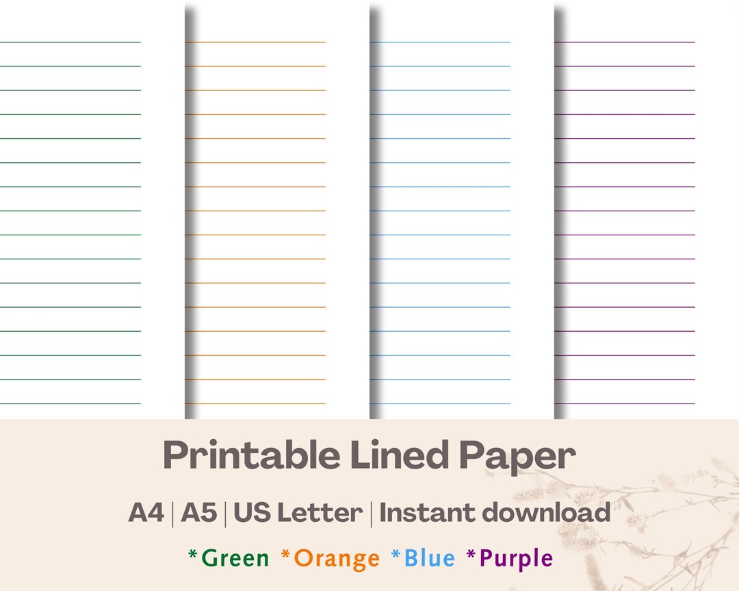 Printable Lined Paper – 12mm Spacing – A4 A5 US Letter – Green Orange ...