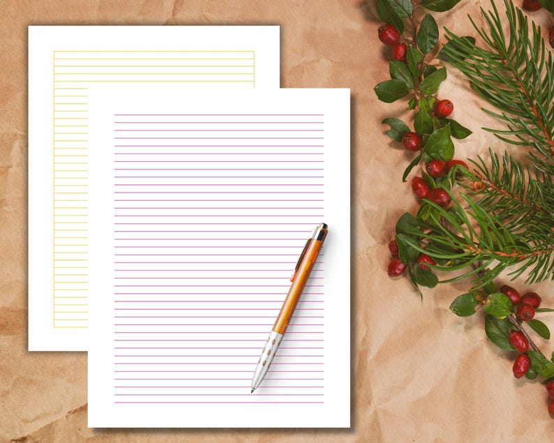 Printable Lined Paper 6.4mm | Narrow Ruled | Yellow, Pink, Green ...